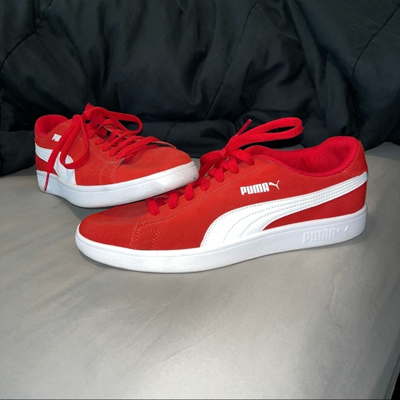 Puma | Shoes | Puma Red Suede Sneakers | Poshmark